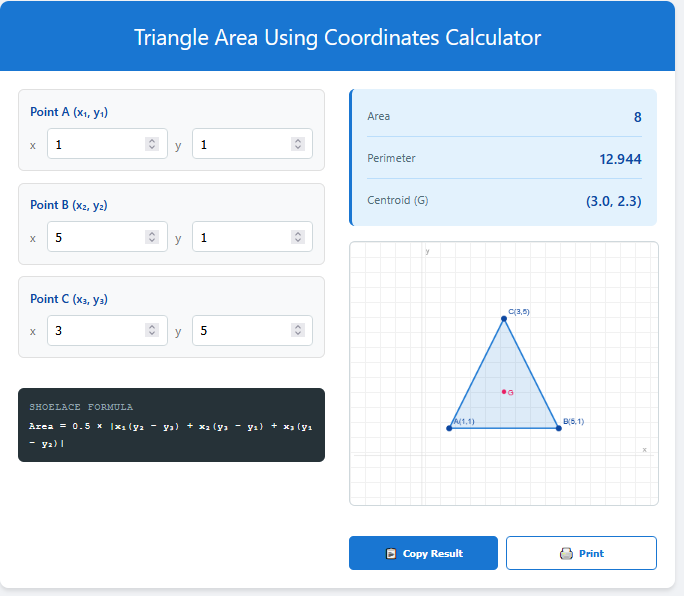 Triangle Area Using Coordinates Calculator - Free A-Z Online Calculators