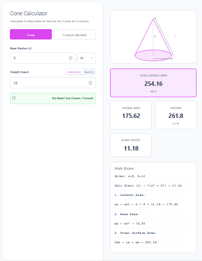 Cone Surface Area Calculator - Free A-Z Online Calculators
