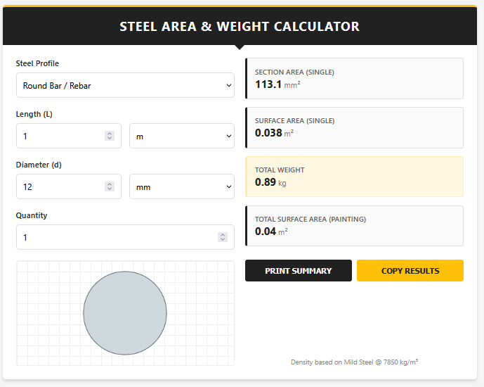 Steel Area Calculator - Free A-Z Online Calculators